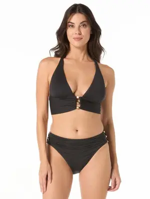 Carmen Marc Valvo Beaded Halter Bikini Top - Black