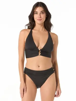 Carmen Marc Valvo Beaded Halter Bikini Top - Black