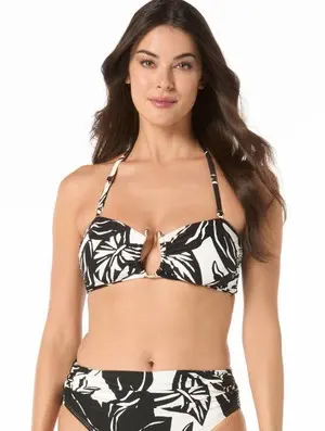 Carmen Marc Valvo Floral Print U-ring Bandeau Bikini Top