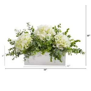 NEARLY NATURAL 15-in Hydrangea And Eucalyptus Artificial Arrangement