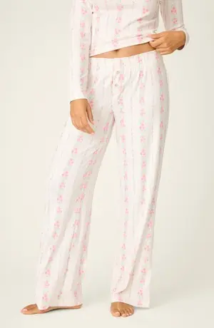 PJ Salvage Roses Are Pink Double Brushed Pointelle Pajama Pants - Ivory