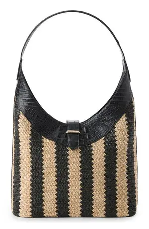 Brahmin Gwynne Croc Embossed Leather Shoulder Bag - Black