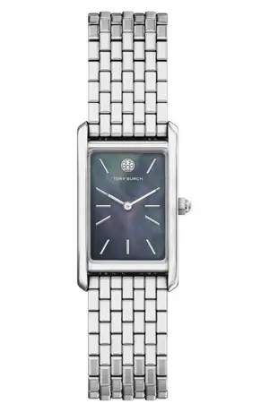 Tory Burch The Eleanor Slim Tank Bracelet Watch Silver/black Mop