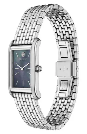 Tory Burch Eleanor Slim Tank Bracelet Watch - Silver/black Mop