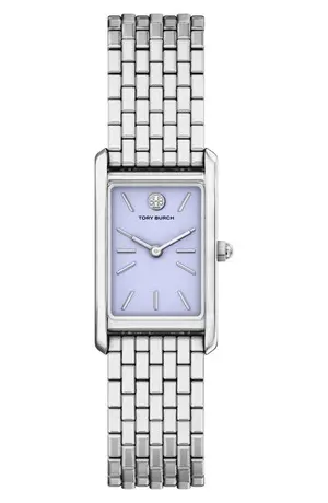 Tory Burch Eleanor Slim Tank Bracelet Watch - Silver/lilac