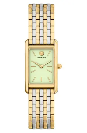 Tory Burch Eleanor Slim Tank Bracelet Watch - Two Tone/mint