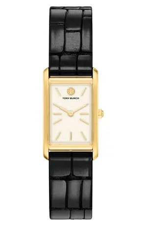 Tory Burch The Eleanor Slim Tank Watch - Black/gold