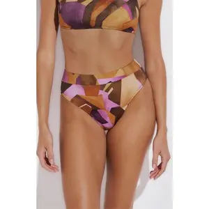LIDA SWIMWEAR High Waisted Bikini Bottom - Geometric Purple
