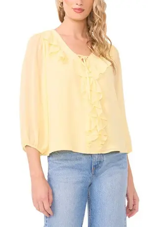 Vince Camuto Ruffle Chiffon Top - Mellow Yellow