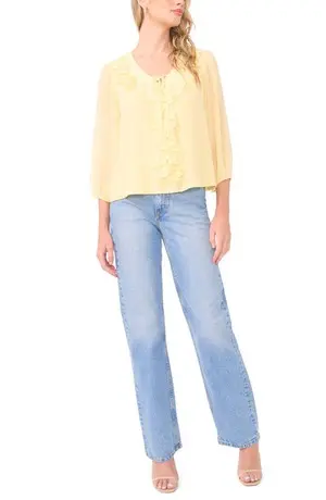 Vince Camuto Ruffle Chiffon Top - Mellow Yellow