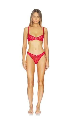 FLEUR DU MAL Bianca Lace Thong In Red