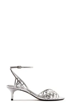 ALEXANDRE BIRMAN Solene Kitten Heel Caged Sandals - Silver