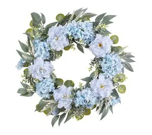 GLITZHOME 24'd Blue Peony & Hydrangea Floral Wr Eath - One-color