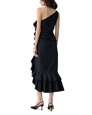 Carolina Herrera One Shoulder Ruched Midi Dress