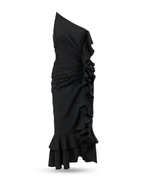Carolina Herrera One Shoulder Ruched Midi Dress