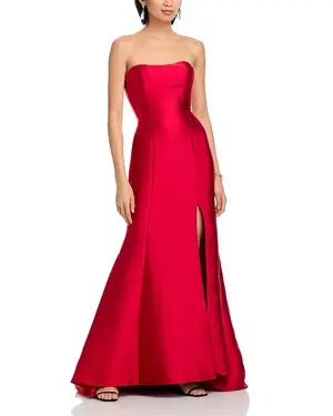 Aqua Mikado Lace Up Back Strapless Gown