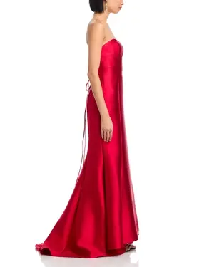 Aqua Mikado Lace Up Back Strapless Gown
