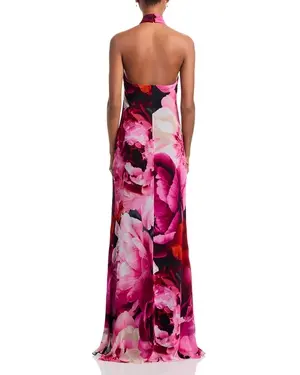 Aqua Knot Neck Chiffon Gown - Multi
