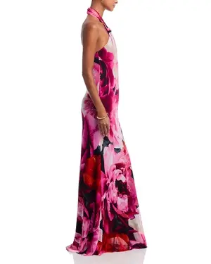 Aqua Knot Neck Chiffon Gown - Multi