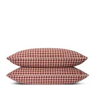 PIGLET IN BED Gingham Linen Pillowcase Pair, King - Rhubarb/oatmeal