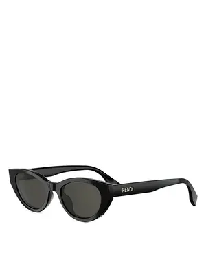 Fendi Lettering Oval Sunglasses, 51mm - Shiny Black/smoke Lens