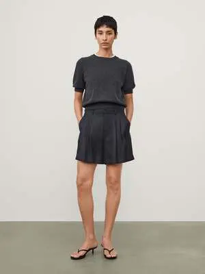 LISA YANG Tailored Wide Leg Cropped Shorts - Midnight