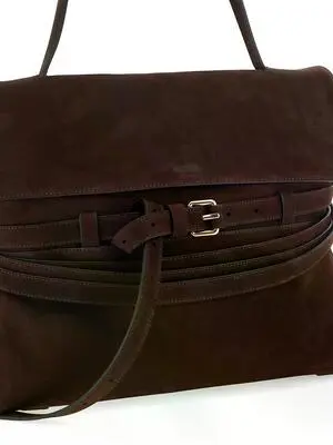 Moschino Medium Tie Me Suede Shoulder Bag - Brown