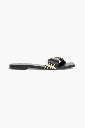 Johanna Ortiz Hidden Messages Leather And Faux Raffia Slides - Black