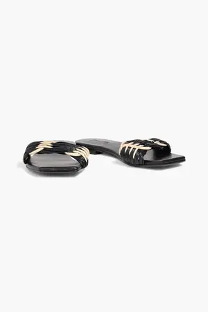 Johanna Ortiz Hidden Messages Leather And Faux Raffia Slides