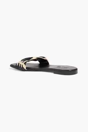 Johanna Ortiz Hidden Messages Leather And Faux Raffia Slides