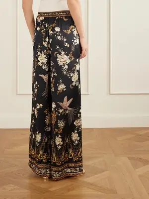 Camilla Embellished Embroidered Printed Silk-satin Pants