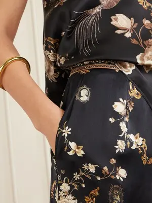 Camilla Embellished Embroidered Printed Silk-satin Pants