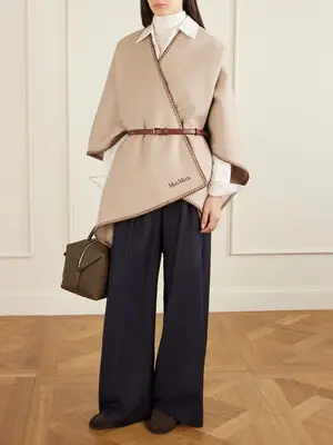 Max Mara Belted Embroidered Wool Cape