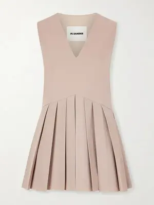JIL SANDER Pleated Wool-twill Top