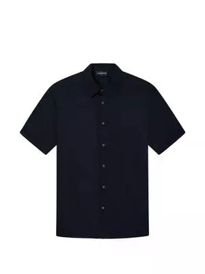 Emporio Armani Short-sleeved Shirt In Stretch Pima Cotton - Blue
