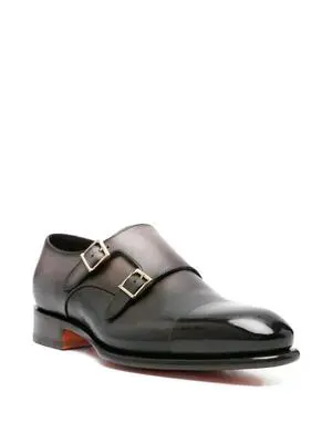 Santoni Buckle-fastening Leather Monk Shoes - Grey