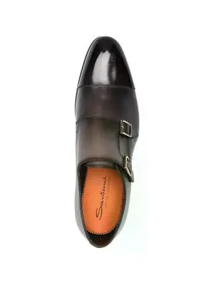 Santoni Buckle-fastening Leather Monk Shoes - Grey