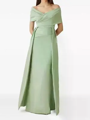 Rickie Freeman For Teri Jon Off-shoulder Overlay Maxi Gown