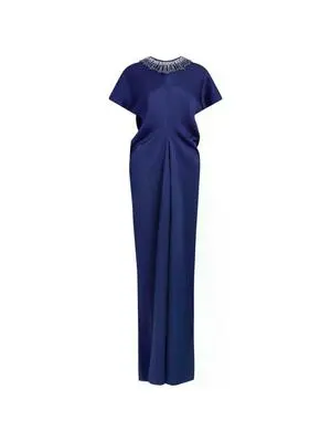 Jenny Packham Novak Embellished-collar Maxi Dress - Blue