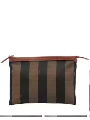 Fendi 2000-2010 Pequin Canvas Clutch Bag - Brown