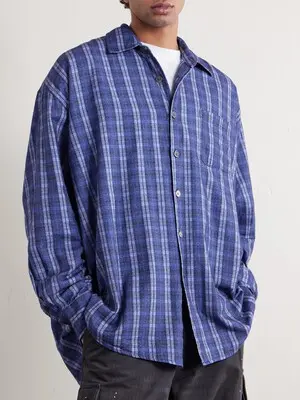 Our Legacy Borrowed Oversized Checked Cotton-flannel Shirt - Blue