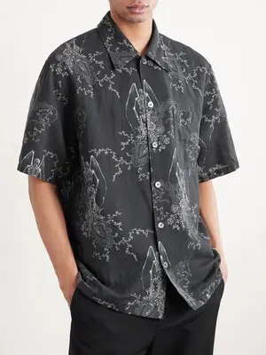 Our Legacy Every Printed Cotton And Linen-blend Shirt - Black