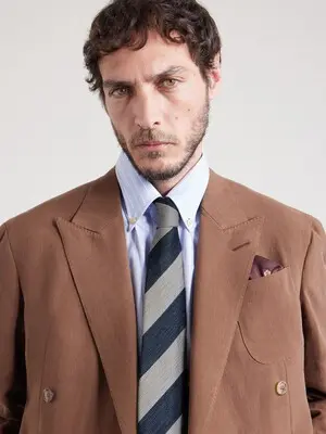 Dunhill 9.5cm Striped Linen And Mulberry Silk-blend Jacquard Tie - Blue