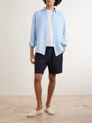 Altea Samuel Straight-leg Linen Drawstring Shorts - Blue