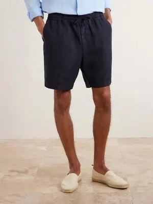 Altea Samuel Straight-leg Linen Drawstring Shorts - Blue