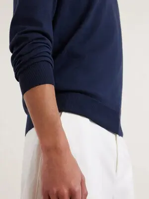 Altea Cotton And Cashmere-blend Crew Neck Sweater - Blue