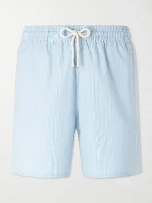 Vilebrequin Straight-leg Mid-length Striped Wool-blend Swim Shorts - Blue