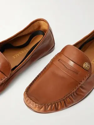 Versace Logo-embellished Leather Penny Loafers