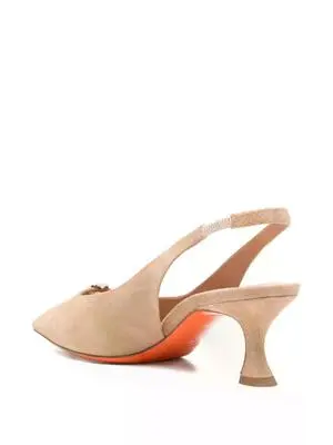 Santoni Suede Slingback Pumps - Neutrals
