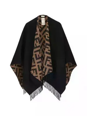 Fendi Fringed Ff-logo Poncho - Black